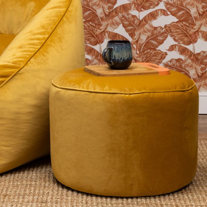 Yellow velvet pouf store